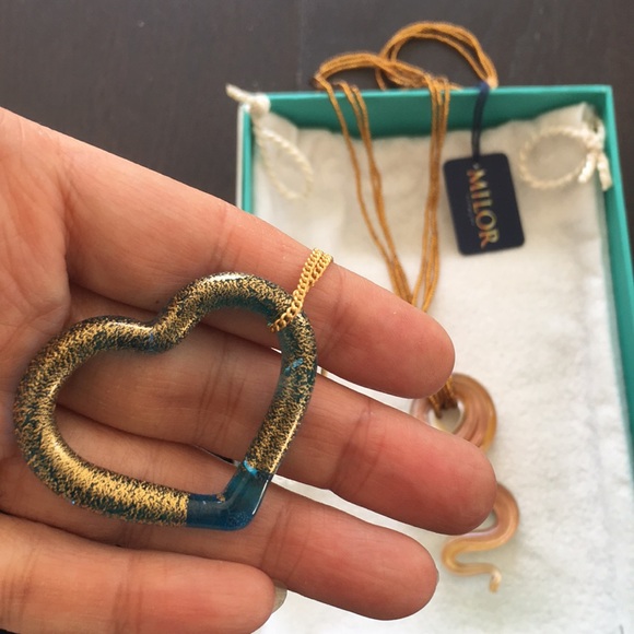 Milor | Jewelry | Milor Italian 4k Gold Leaf Design Blue Glass Art Open ...